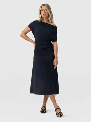 SAINT + SOFIA Laurie Cowl Neck Dress - Navy