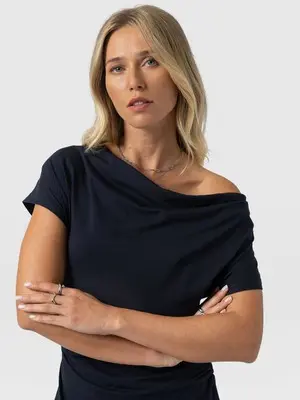 SAINT + SOFIA Laurie Cowl Neck Dress