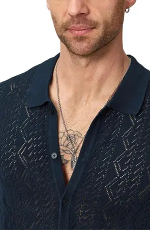 John Varvatos Emil Pointelle Knit Cardigan - Navy
