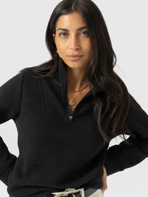 SAINT + SOFIA Halsey Quarter Zip Textured Cotton Sweater
