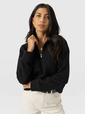 SAINT + SOFIA Halsey Quarter Zip Textured Cotton Sweater