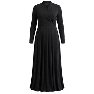 LA ENCEINTE Maternity Mock Wrap Long Sleeve Maxi Dress - Black Solid