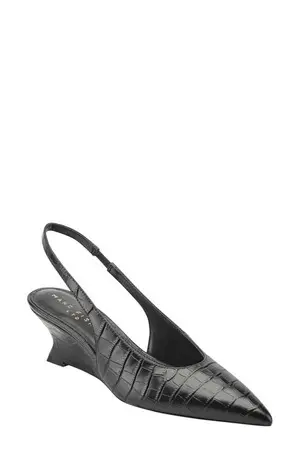 Marc Fisher Taten Slingback Pointed Toe Wedge Pump - Black 002