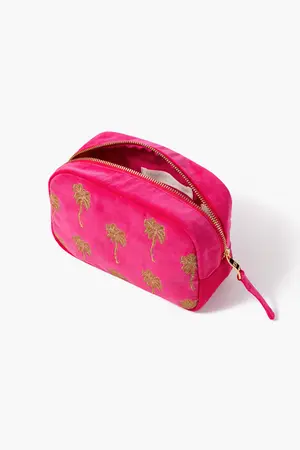 ELIZABETH SCARLETT Gold Palm Velvet Makeup Bag