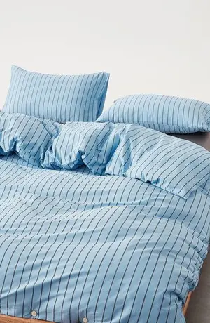 EVER LASTING Henry Striped Buttoned Bedding Set - Blue/fitted