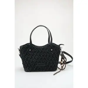 PROLOGUE SHOES Amalfi Woven Satchel With Beaded Tassel Black