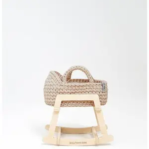 ANZY HOME Miniature Doll Moses Basket With Rocking Stand - Beige