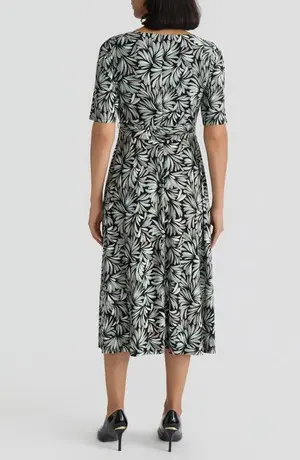KASPER Printed Tie Belt A-line Dress