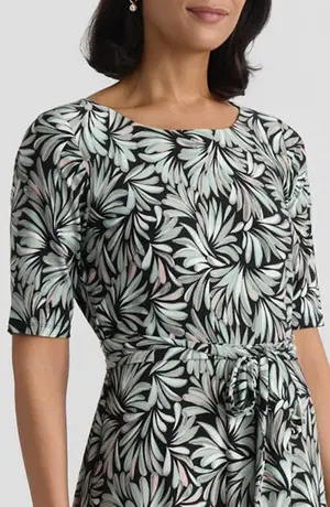 KASPER Printed Tie Belt A-line Dress