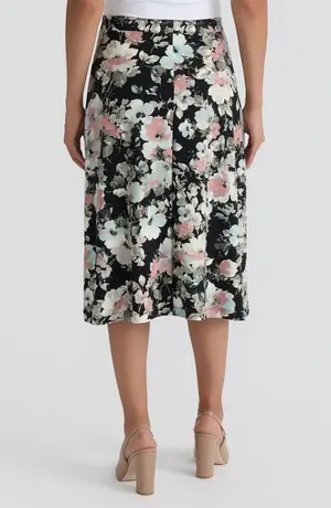 KASPER Floral Print Pull-on Midi Skirt