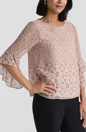 KASPER Printed Ruffle Sleeve Top