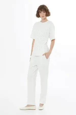 GIZIA Ecru Embroidered Detail T-shirt