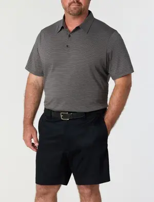 OAK HILL BY DXL Big & Tall Striped Tech Polo Shirt - Black