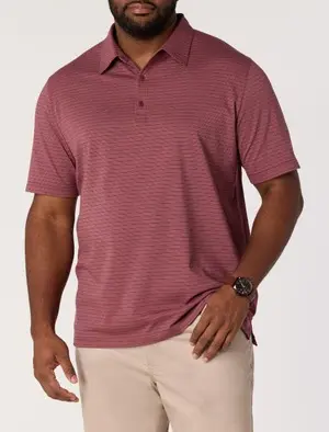 OAK HILL BY DXL Big & Tall Striped Tech Polo Shirt - Windsor Wine