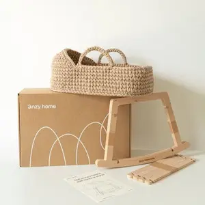 ANZY HOME Doll Moses Basket W/rocking Stand - Beige