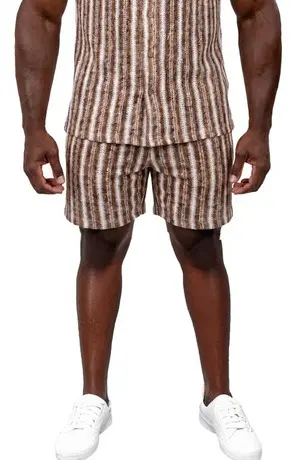 MACEOO Textured Knit Drawstring Shorts - Brown