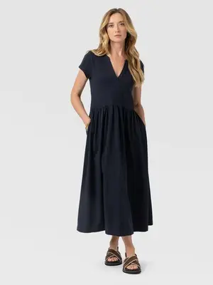 SAINT + SOFIA Bonnie V-neck Dress - Navy