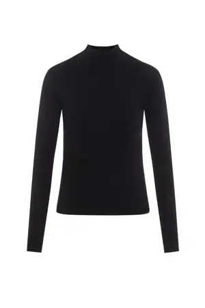 RIFF Mock Neck Stretch Jersey Knit Top - Black