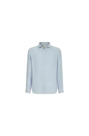 Brunello Cucinelli Cotton And Cashmere -effect Diagonal Shirt With Spread Collar - Sky Blue