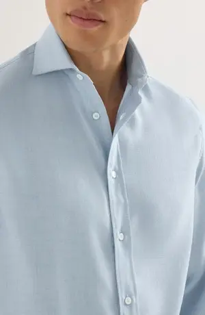Brunello Cucinelli Cotton And Cashmere -effect Diagonal Shirt With Spread Collar - Sky Blue
