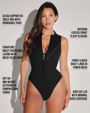 TA3 Adjustable Zip Front High Cut One-piece Swimsuit - Black