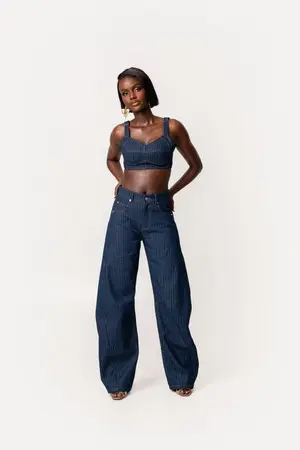 OFUURE Pinstripe Wide-leg Trousers - Denim
