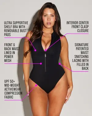 TA3 Adjustable Zip Front One-piece Swimsuit - Black