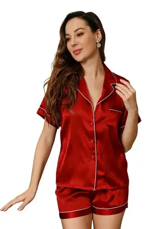 SILKSILKY Pure Silk Pajamas Short Pjs Set Two-piece - Wine
