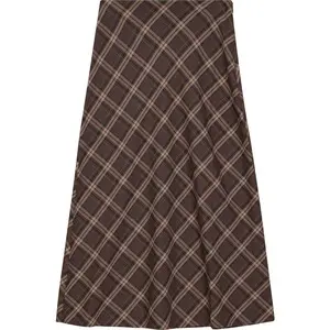 MIDI Plaid Wool Invisible Zipper Skirt - Eggplant