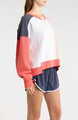 Free People Color-blocked Floral Logo Crewneck Sweatshirt