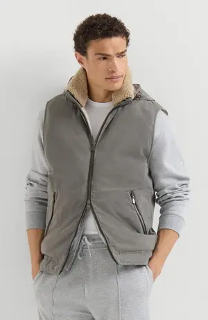 Brunello Cucinelli Waxed Techno Cotton Down Vest With Detachable Hood - Grey
