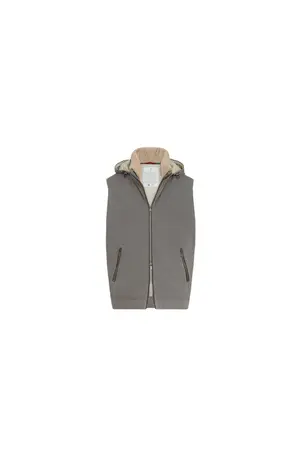 Brunello Cucinelli Waxed Techno Cotton Down Vest With Detachable Hood
