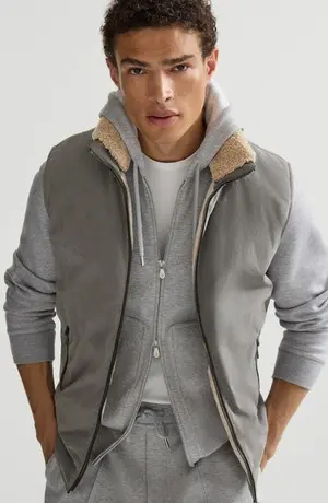 Brunello Cucinelli Waxed Techno Cotton Down Vest With Detachable Hood