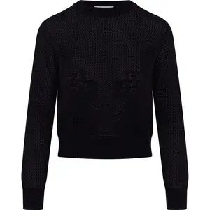 CLUB MALIBU Crochet Design Cropped Sweater - Black