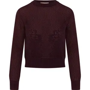 CLUB MALIBU Crochet Design Cropped Sweater - Dark Wine