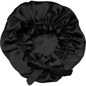 SILKSILKY Pure Silk Double Layer Bonnet With Ribbon - Black