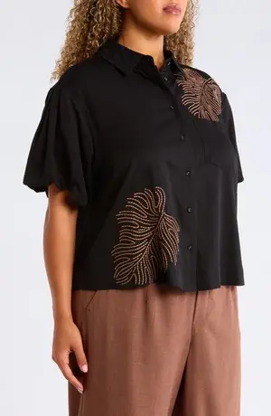 Wit & Wisdom Drop Shoulder Bubble Sleeve Top
