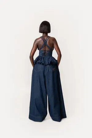 OFUURE Adele Peplum Top In Pinstriped