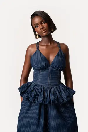OFUURE Adele Peplum Top In Pinstriped