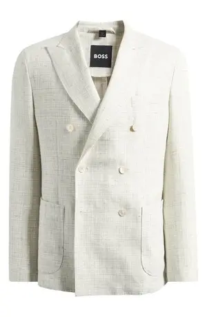 BOSS Double-breasted Linen & Virgin Wool Sportcoat - Open Grey