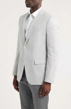 BOSS Hutson Slim Fit Grey Mélange Slub Linen & Cotton Blend Sport Coat