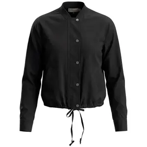 THE NORWAY CLUB Cotton Bomber Jacket With Drawstring Hem - Black