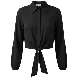 THE NORWAY CLUB Cropped Cotton Blend Tie-front Blouse