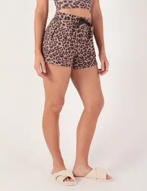 SOFTFLEX Cozy Comfort High-waisted Lounge Shorts - Latte/java Leopard Mane Print