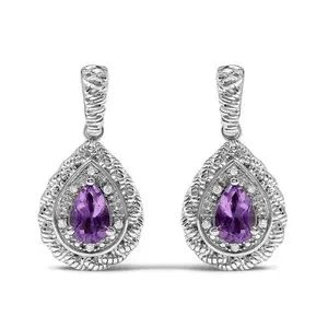 HAUS OF BRILLIANCE Sterling Pear Cut Amethyst And Diamond Accent Teardrop Drop Earrings - Silver