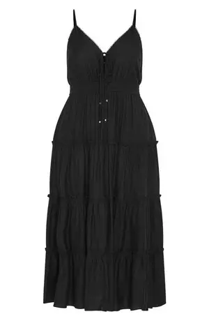 City Chic Aiza Midi Sundress With Tiered Skirt