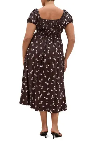 City Chic Abbie Peasant Midi Dress - Strawberry Fields