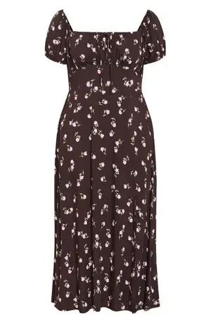 City Chic Abbie Peasant Midi Dress - Strawberry Fields