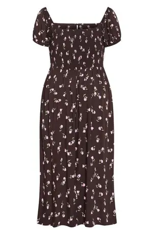 City Chic Abbie Peasant Midi Dress - Strawberry Fields