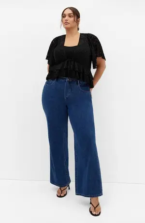 City Chic Lily Sheer Lace Crop Top - Black